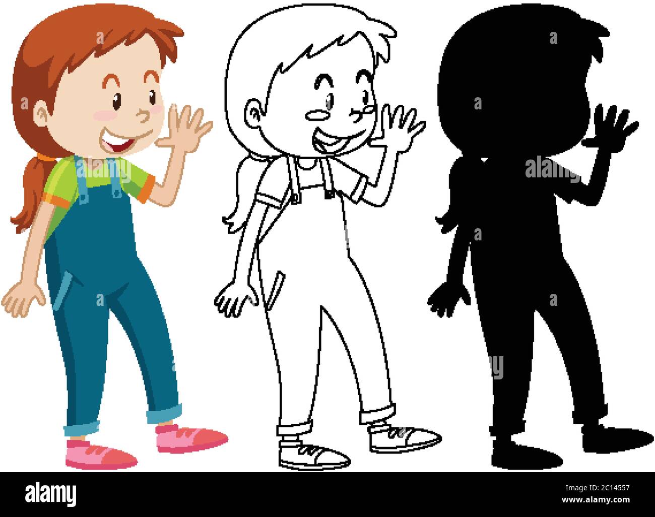 Girl greeting someone posing with its outline and silhouette ...