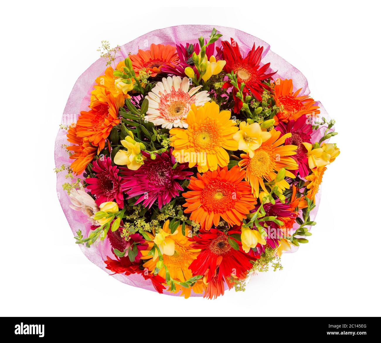 Bouquet of flowers top view on white background Stock Photo - Alamy