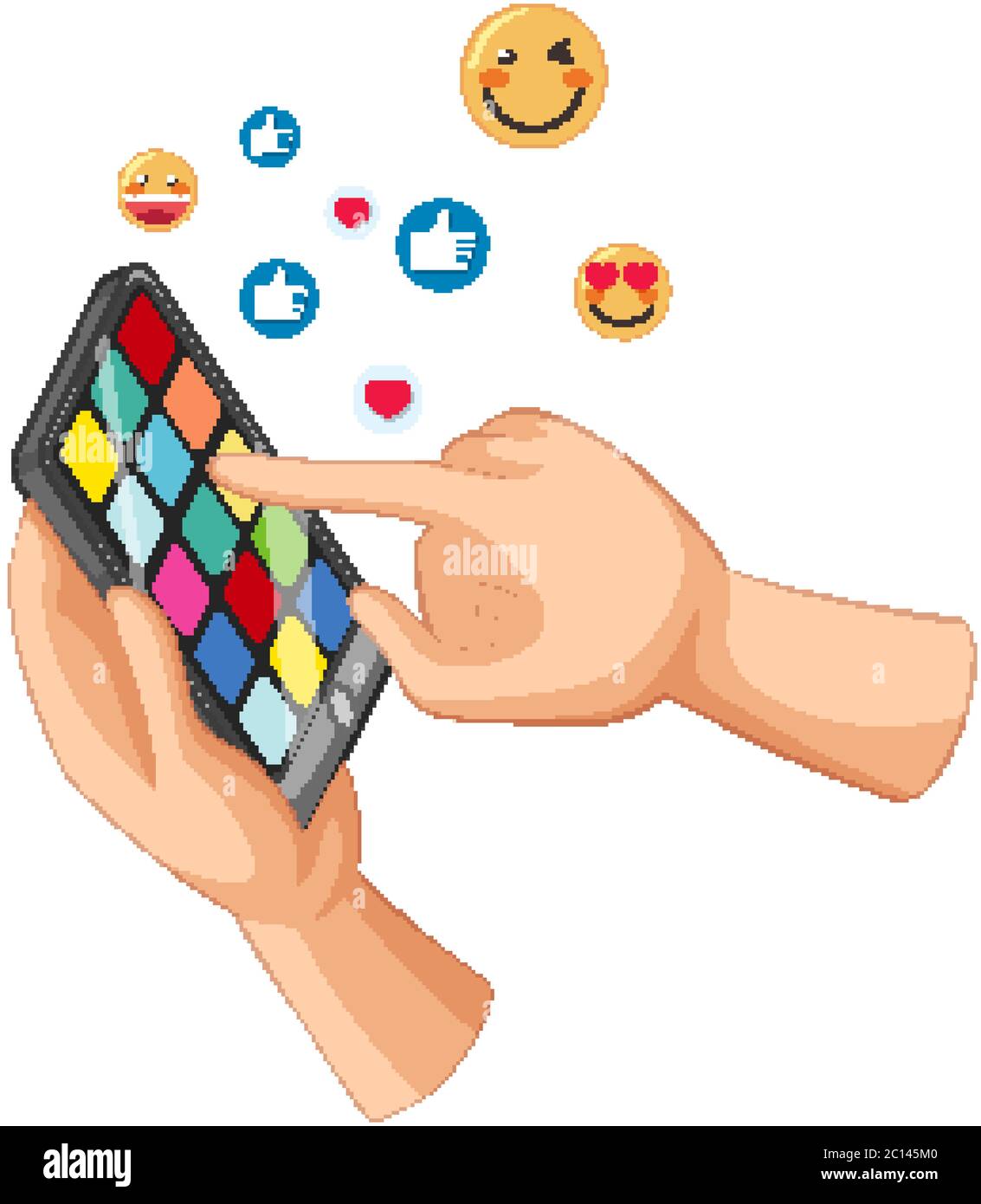 Smart phone with social media facebook icon theme isolated on white ...