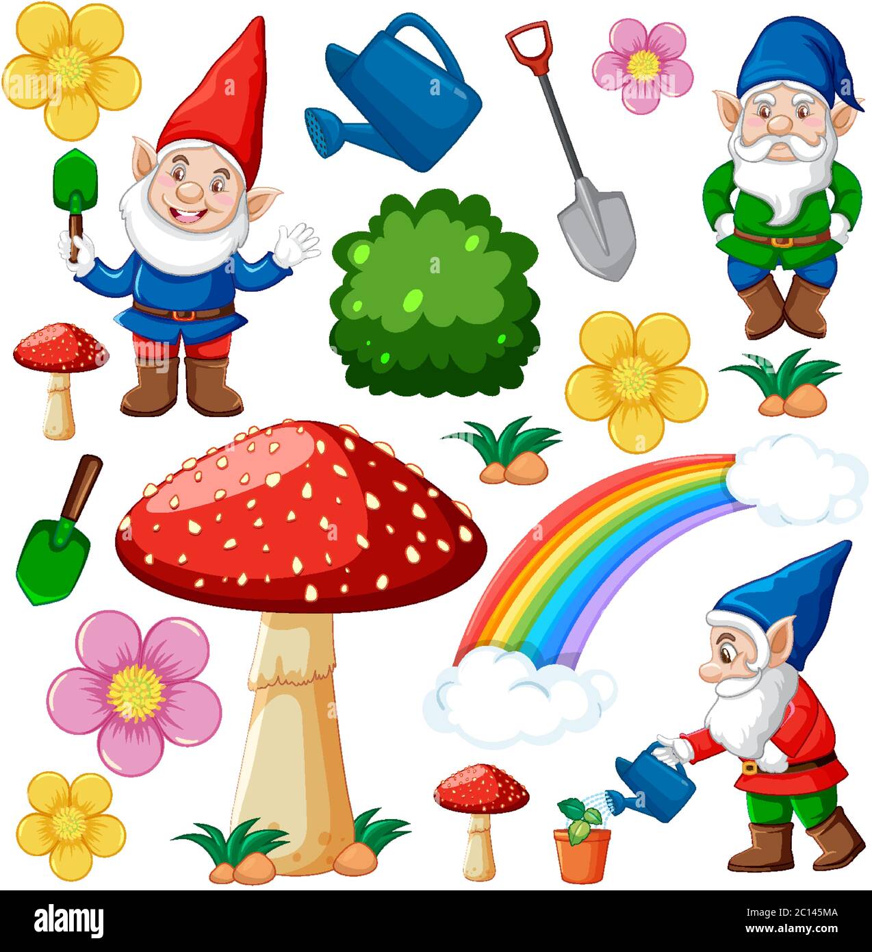 Set Of Gnome And Fairy Tale Icon Fantasy Cartoon Character On White