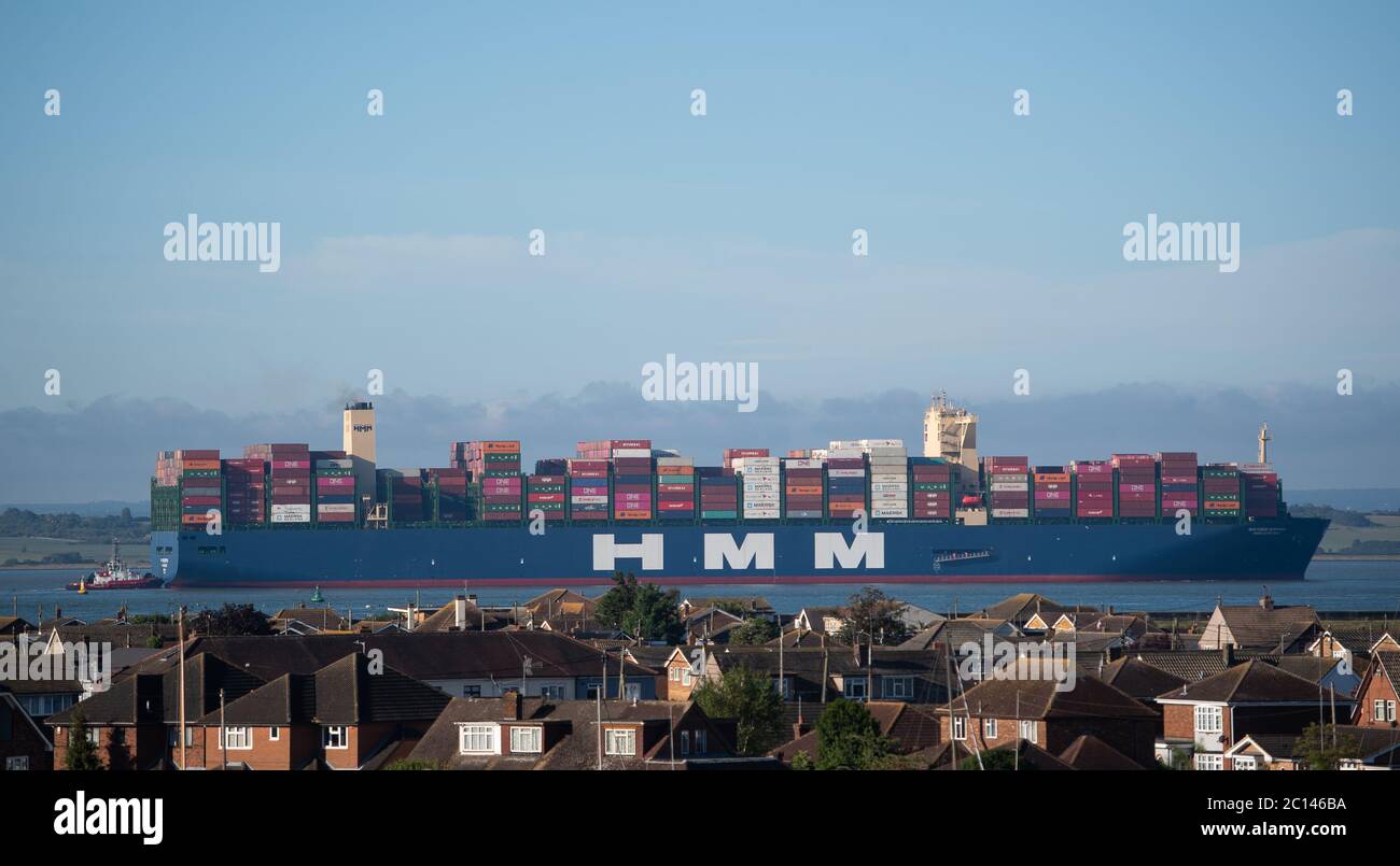 HMM Algeciras, the world's largest container ship, passes Canvey Island ...