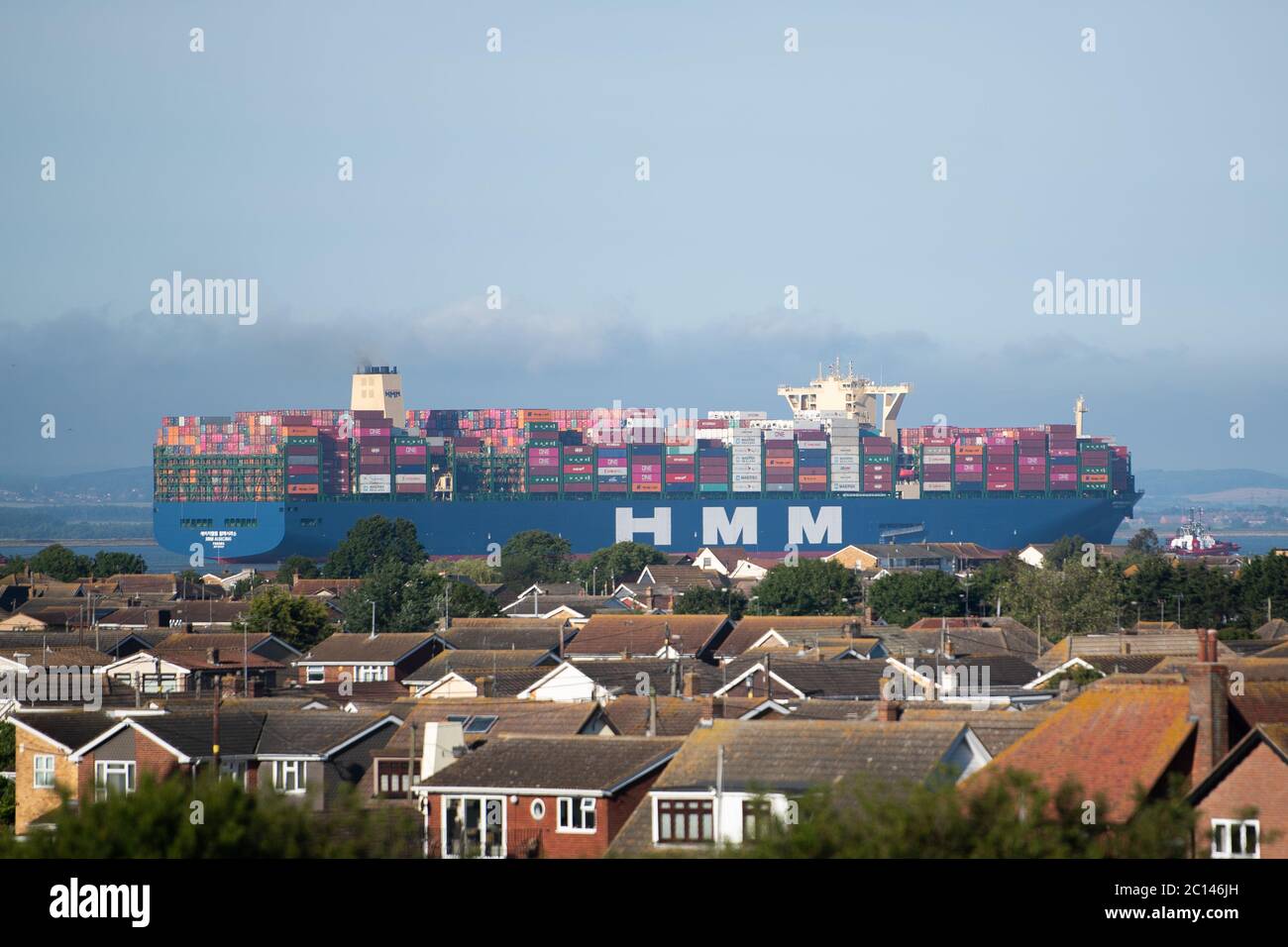 HMM Algeciras, the world's largest container ship, passes Canvey Island ...