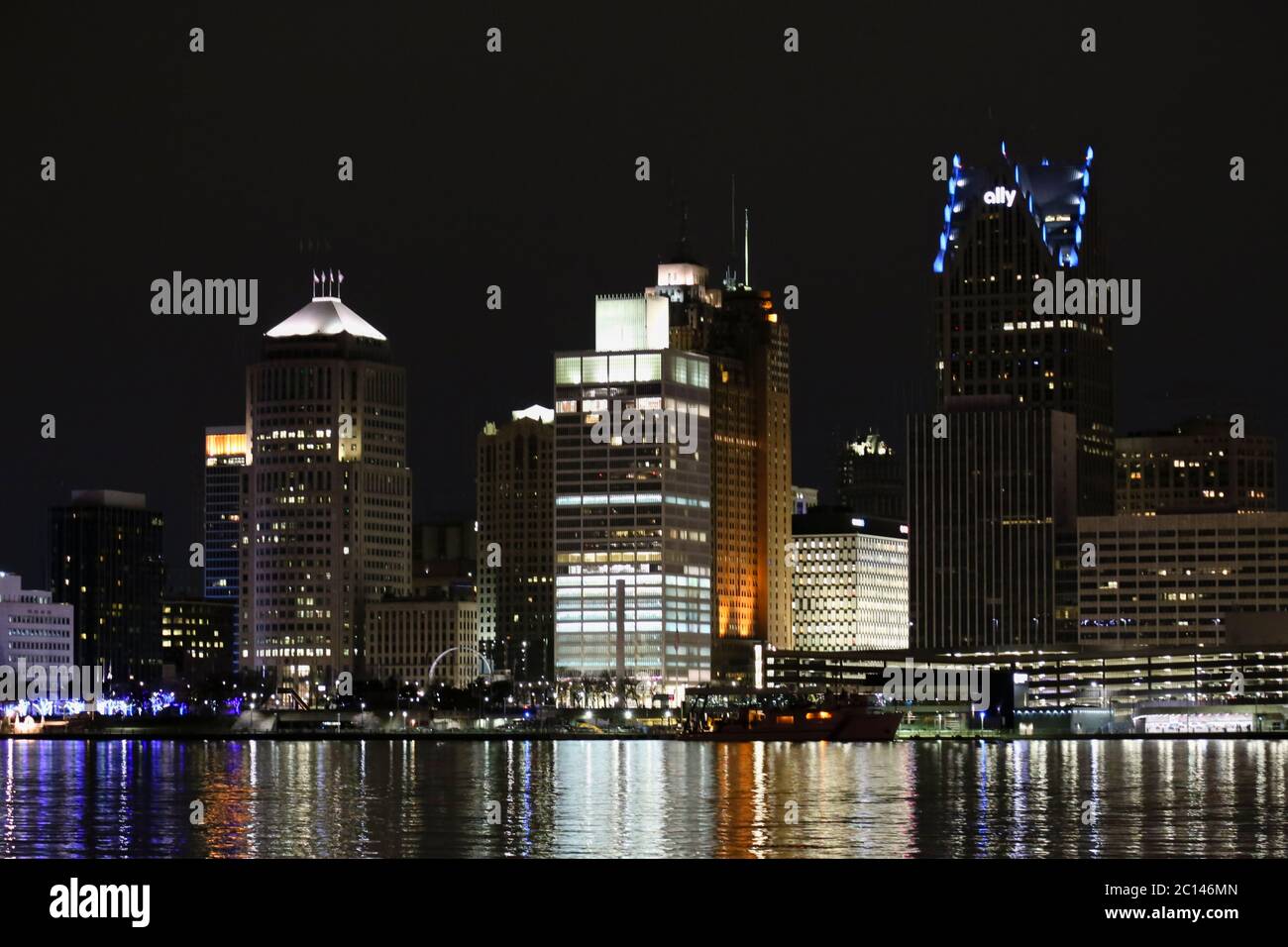 Detroit skyline night hi-res stock photography and images - Alamy