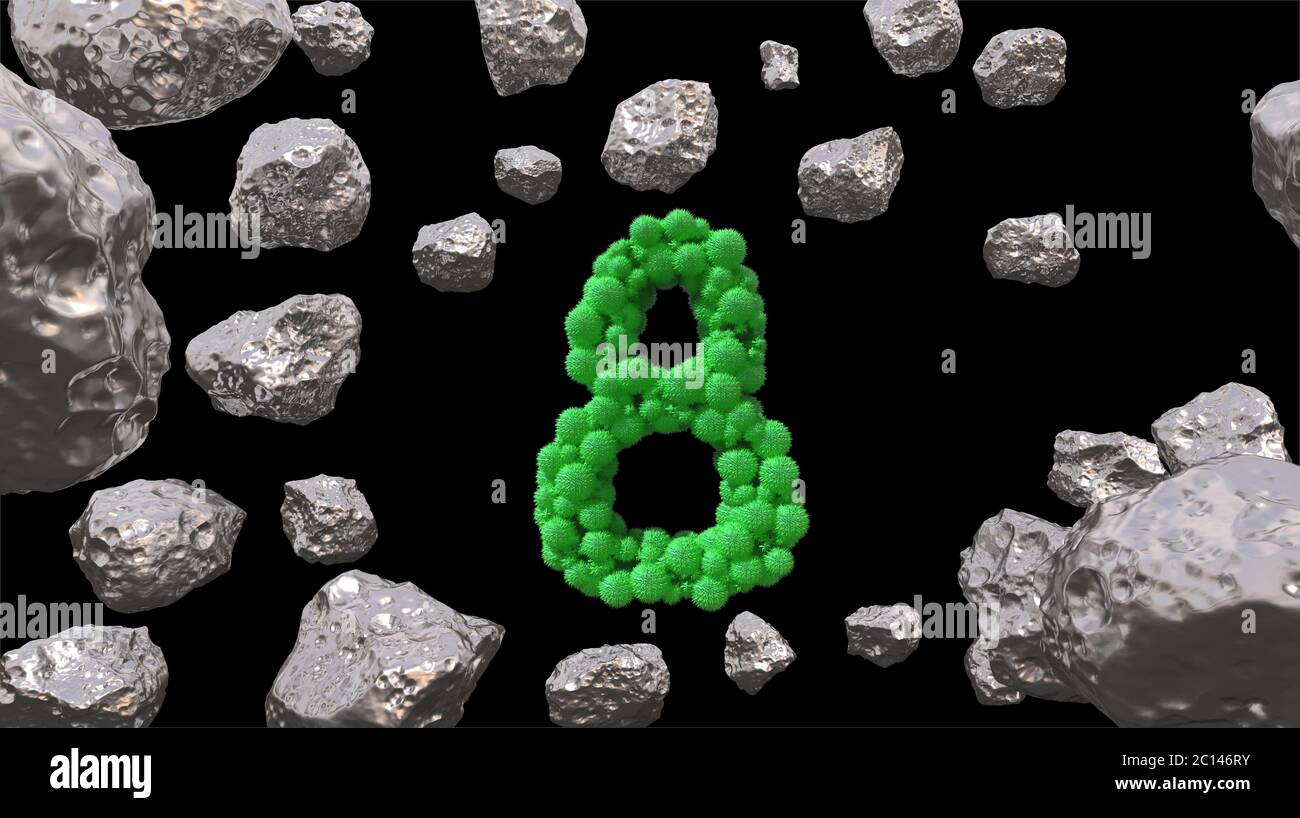 8 March symbol. Figure of eight made of green spheres flying in the ...