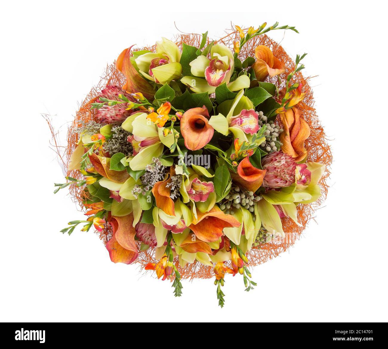 Bouquet of flowers top view on white background Stock Photo - Alamy