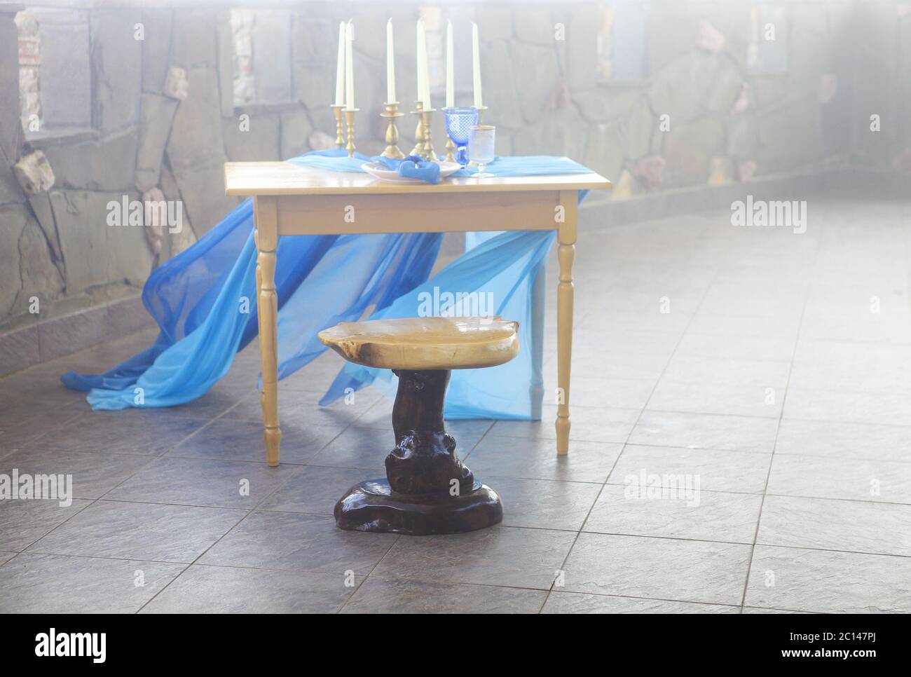 Table setting in vintage style is decorated with candles Stock Photo ...