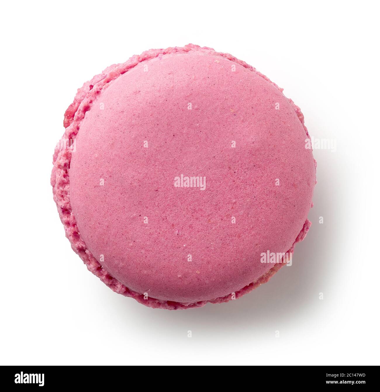 pink raspberry macaroon isolated on white background, top view Stock ...