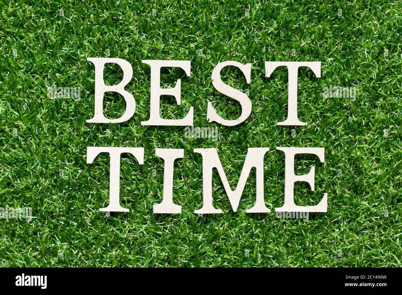 Wood alphabet letter in word best time on artificial green grass ...