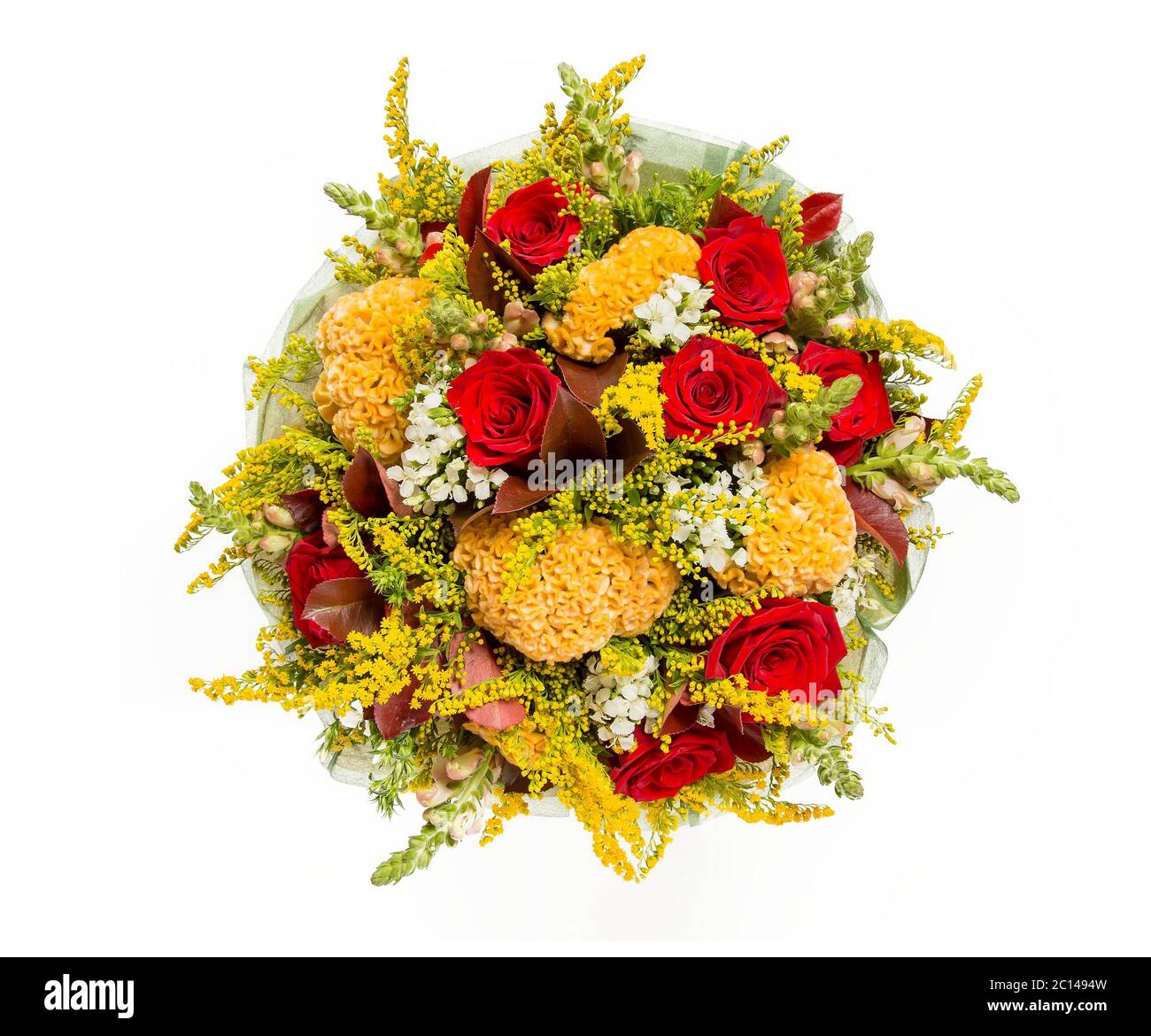 Bouquet of flowers top view on white background Stock Photo - Alamy