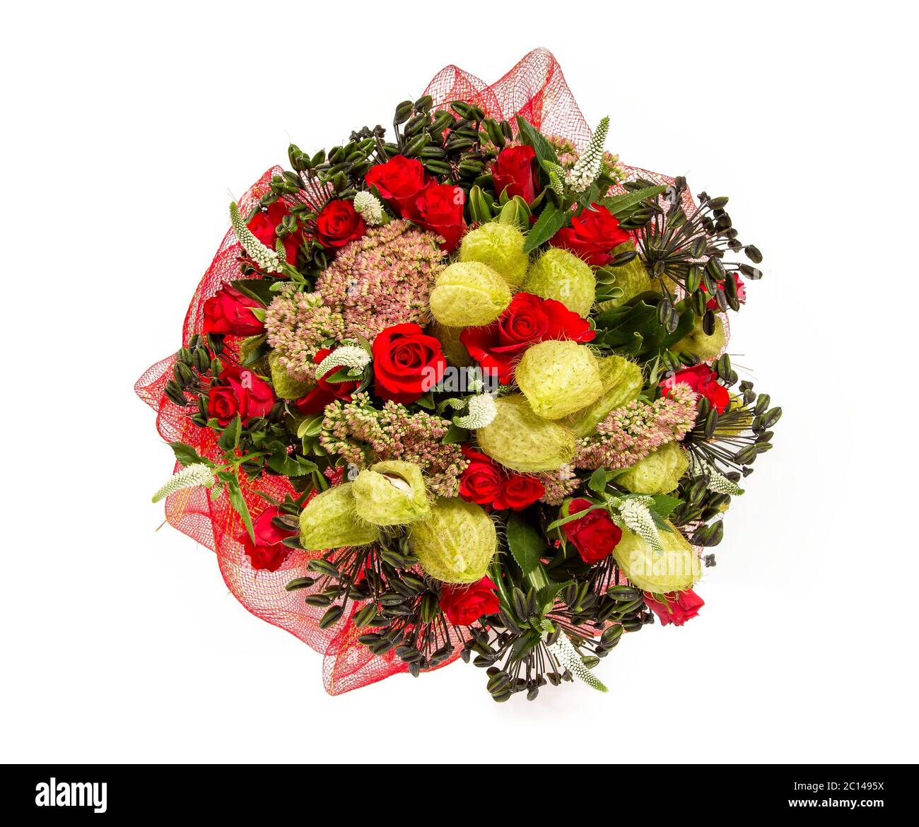 Bouquet of flowers top view on white background Stock Photo - Alamy