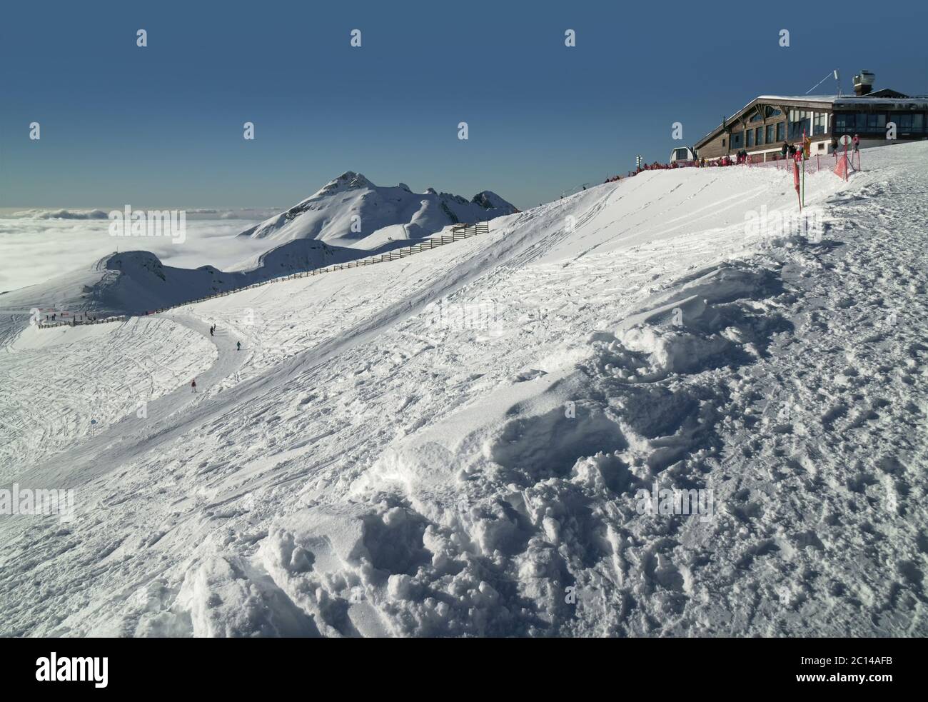 Southern slope of Rosa Peak 2320 meters above sea level in ski resort ...