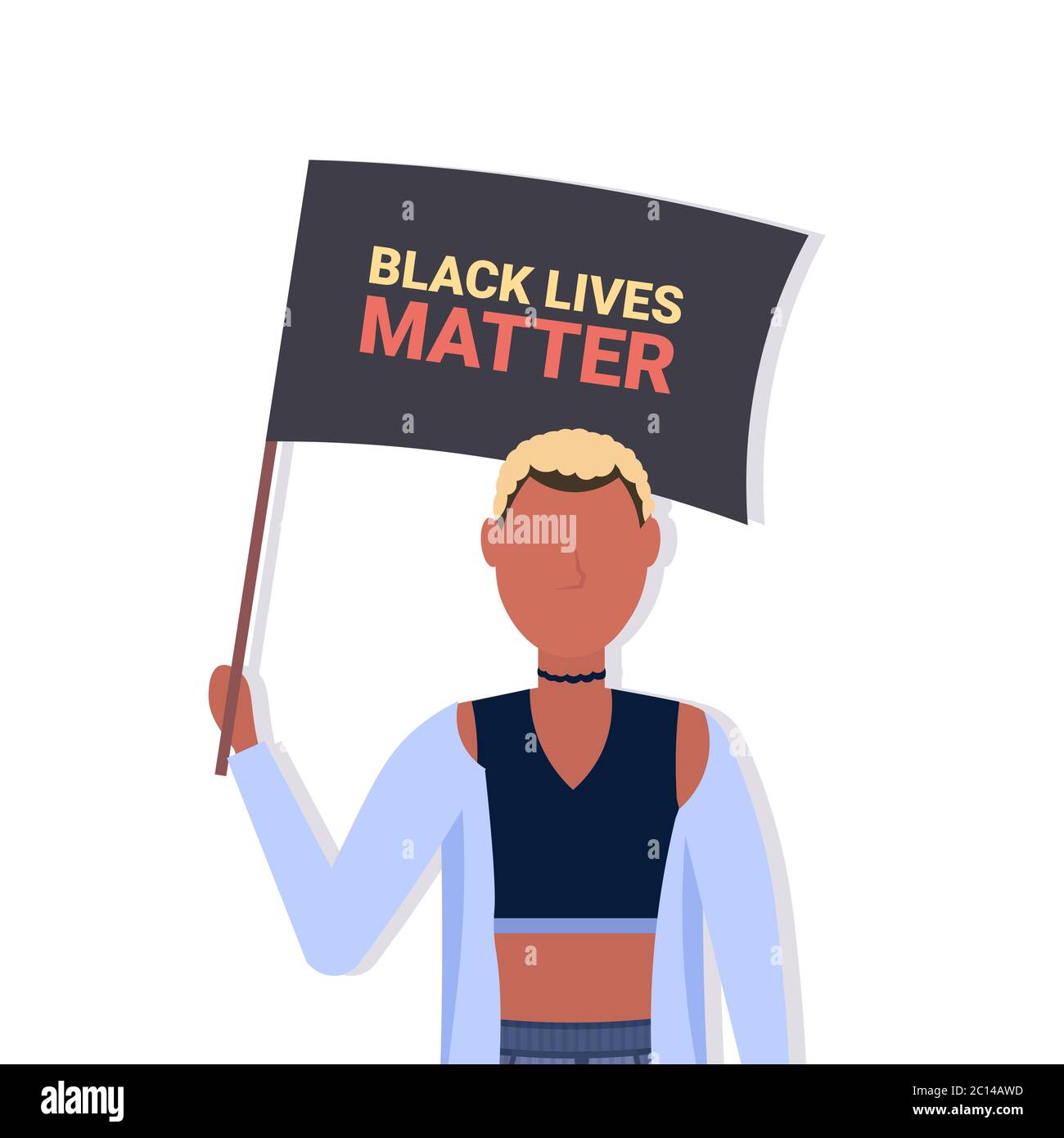 african american woman holding black lives matter flag awareness ...