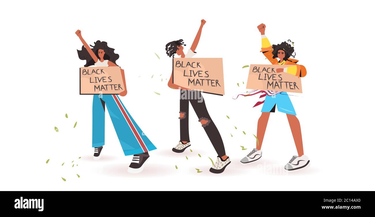 african american people holding black lives matter banner campaign ...
