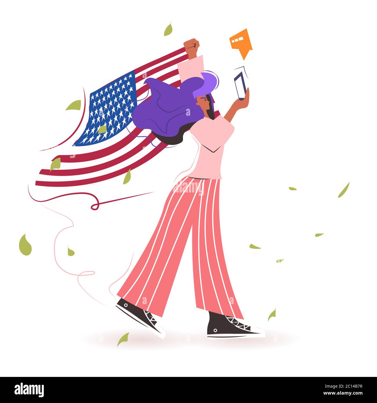 woman protester with american flag using smartphone campaign against ...