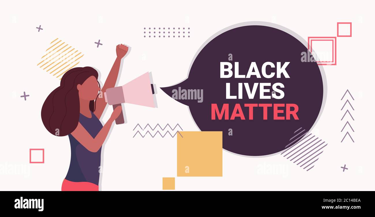 african american woman shouting in loudspeaker black lives matter ...