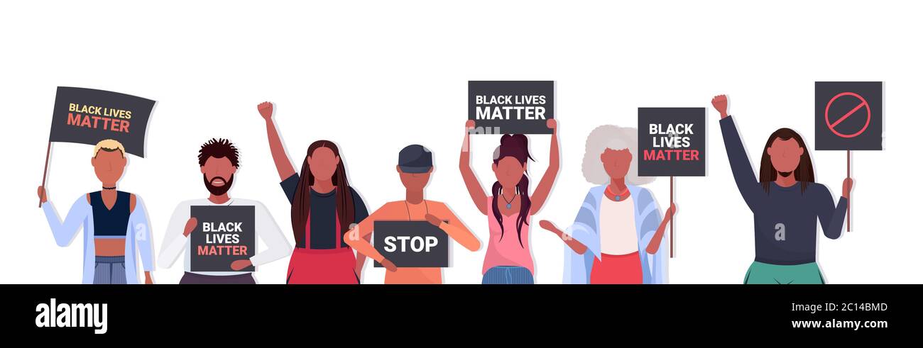 african american protesters with black lives matter banners awareness ...