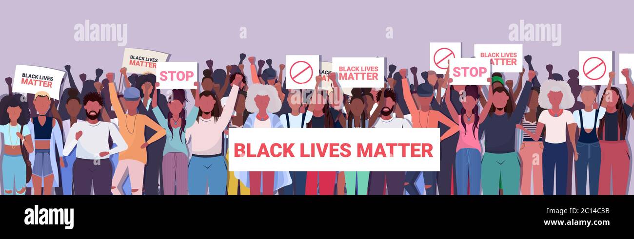 african american protesters with black lives matter banners awareness ...