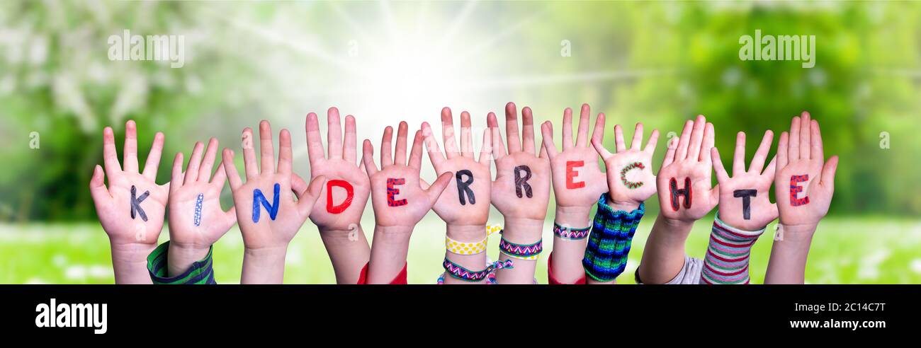 Children Hands Building Word Kinderrecht Means Children Rights, Grass ...
