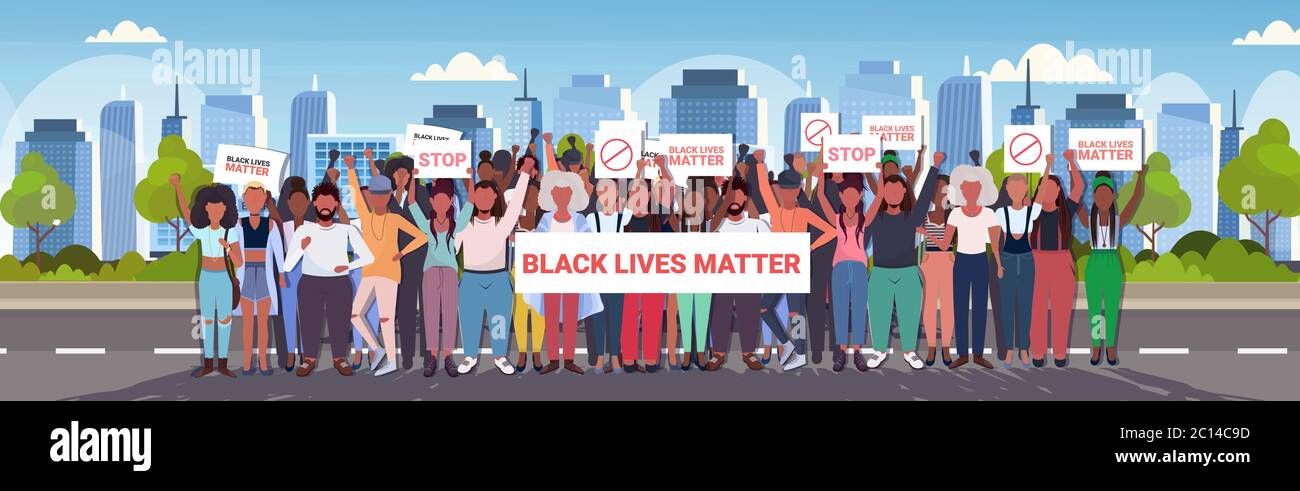 african american protesters crowd with black lives matter banners ...