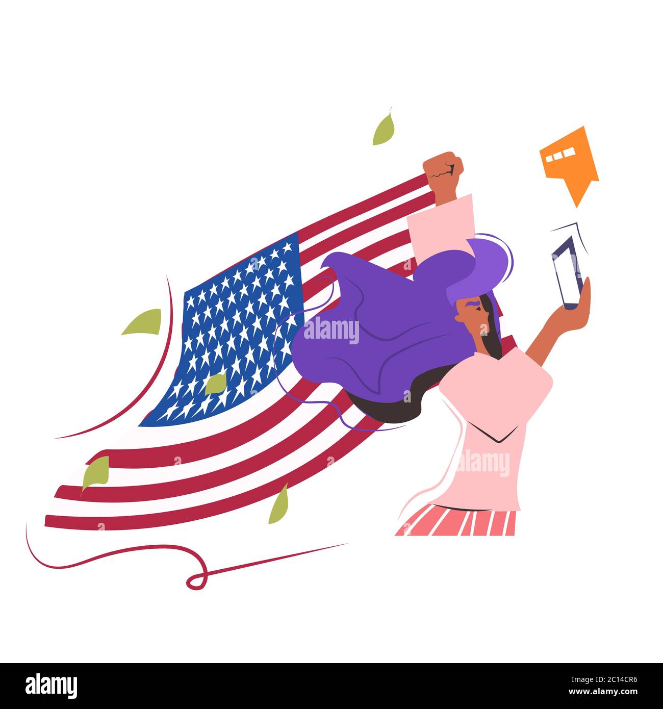 woman protester with american flag using smartphone campaign against ...