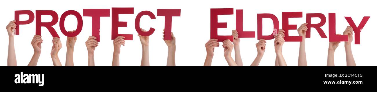 People Hands Holding Word Protect Elderly, Isolated Background Stock ...