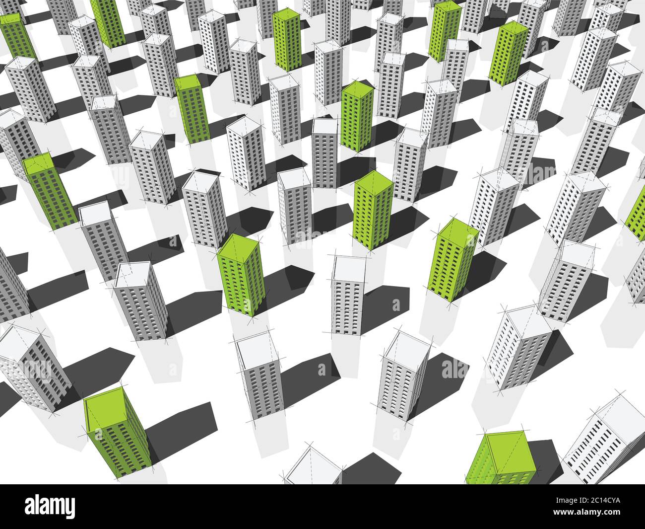 green ecological apartment houses or office buildings standing out from ...