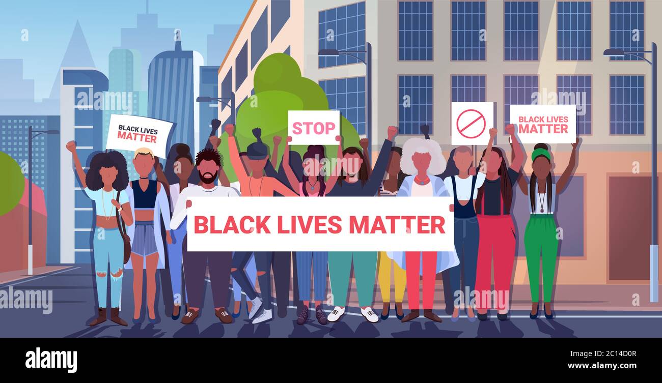 african american protesters with black lives matter banners awareness ...