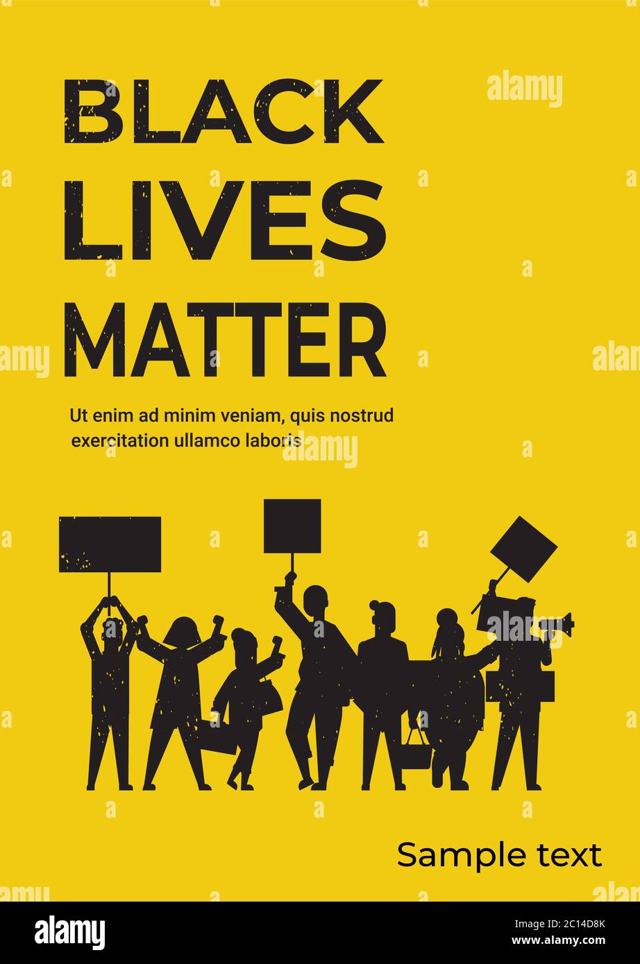 silhouette of protesters with black lives matter banners awareness ...