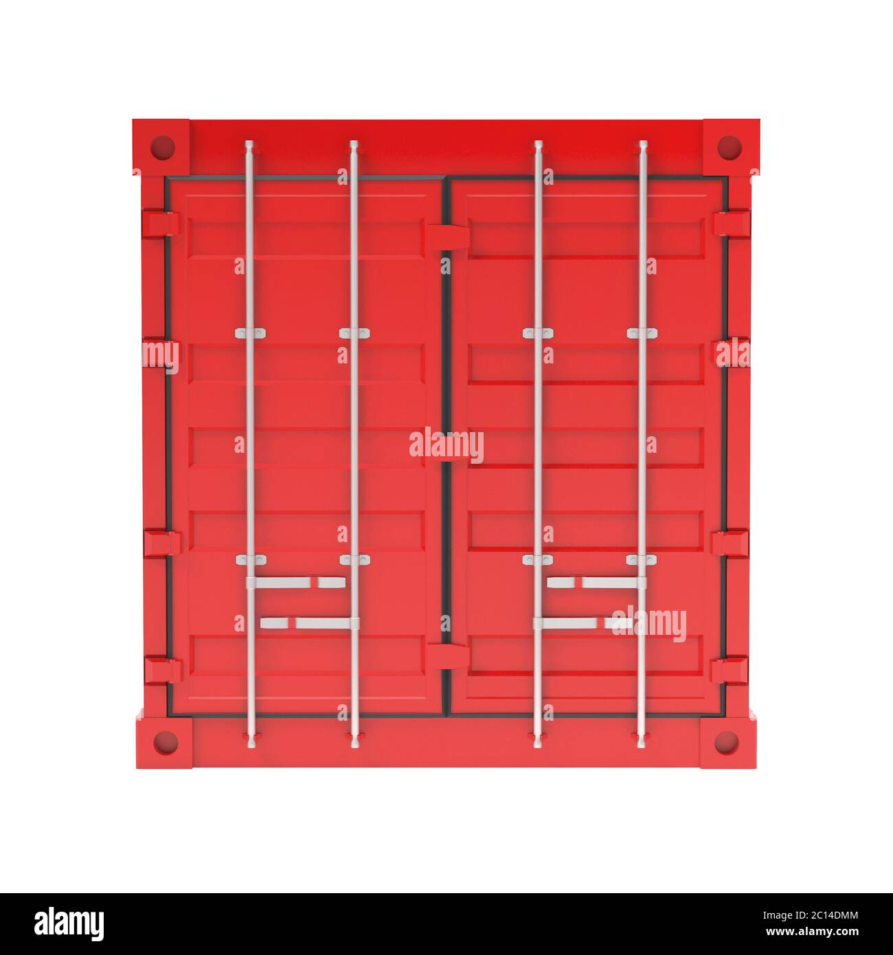 Shipping freight container. Red closed container. Front view. 3d rendering illustration isolated ...