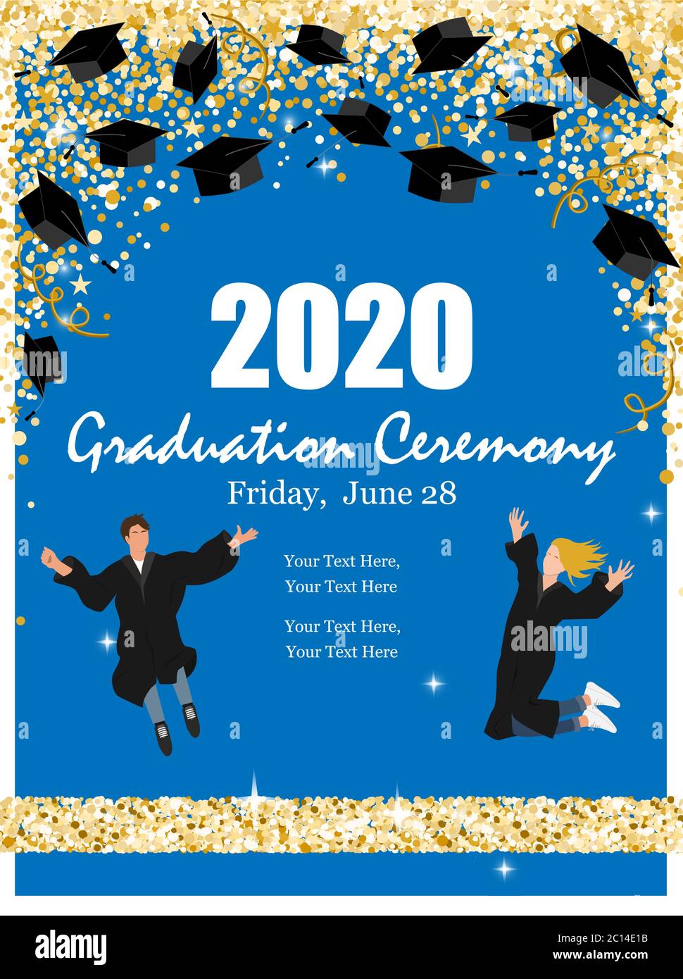 Graduation Class Ceremony of 2020 greeting cards set with graduate hats ...