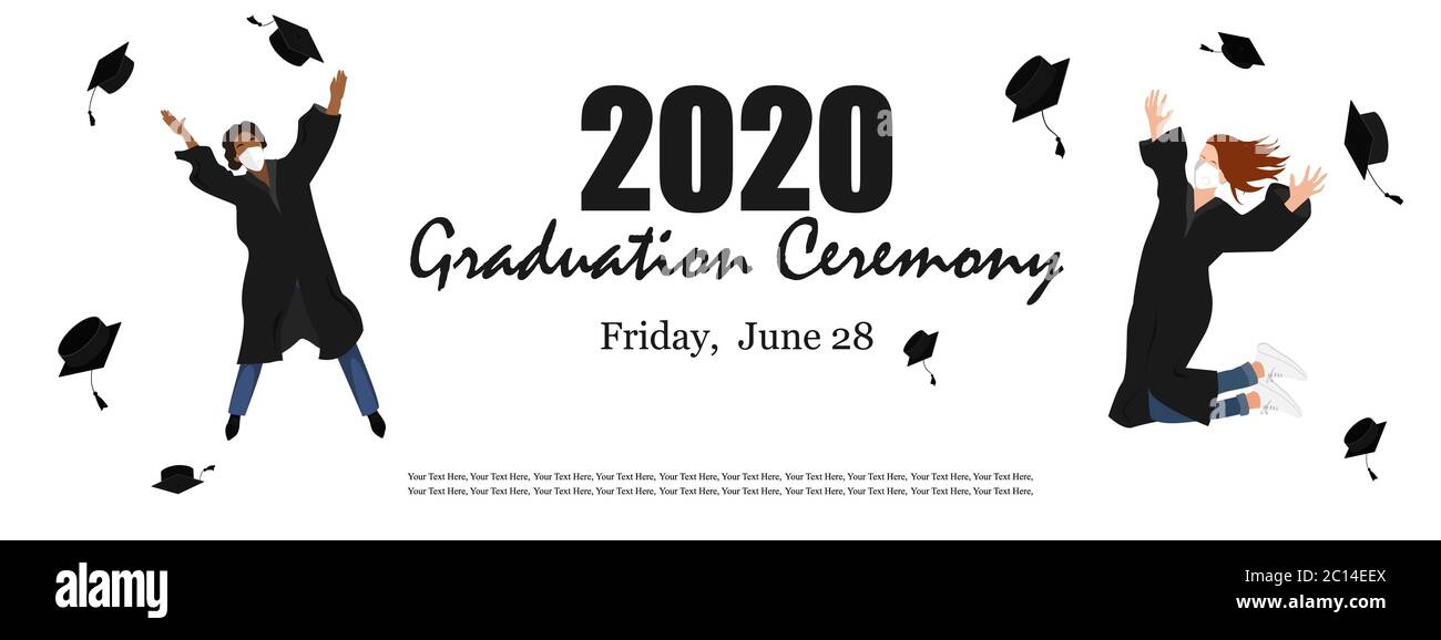 2020 Graduation ceremony banner. Young graduate students in medical ...