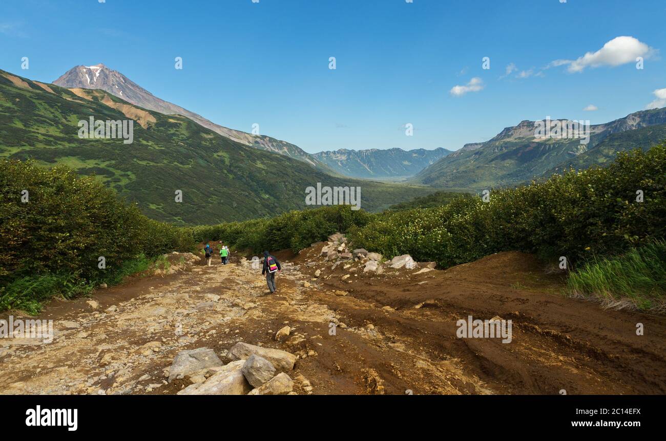 Aerial tourists climbing slope volcano hi-res stock photography and ...