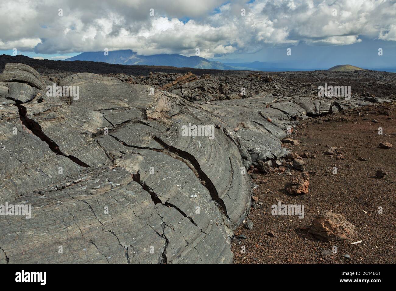Lava field volcanic eruption active Plosky Tolbachik Volcano ...