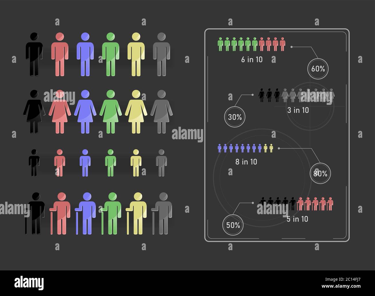 Social statistics infographics. Vector. People population icon set ...