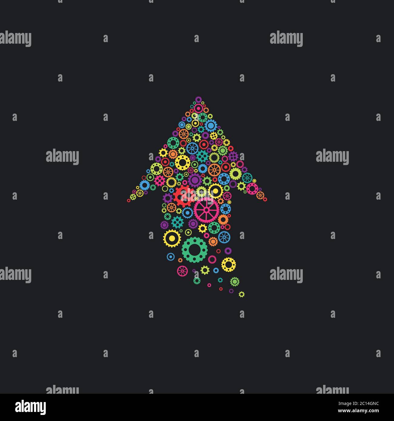Mechanical up arrow of bright colorful gears and wheels. Isolated on ...