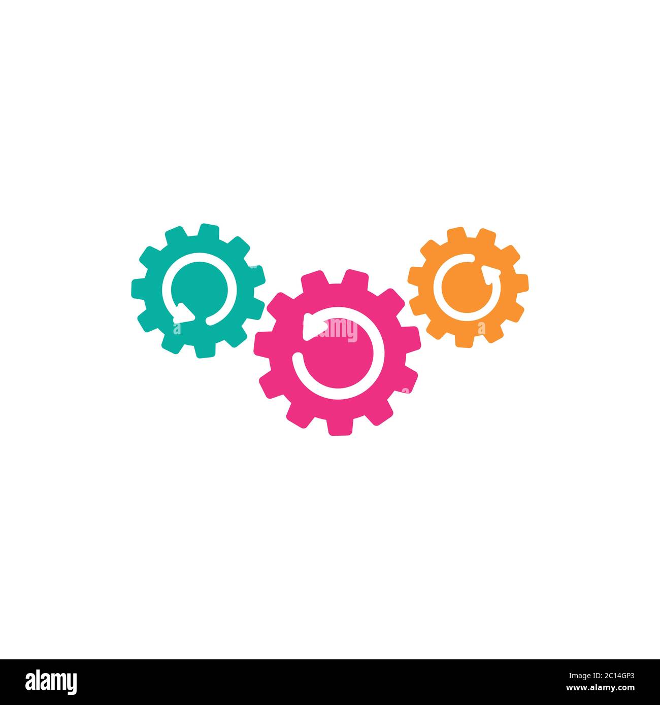 colorful gears with arrows. Flat icon isolated on white. Vector ...