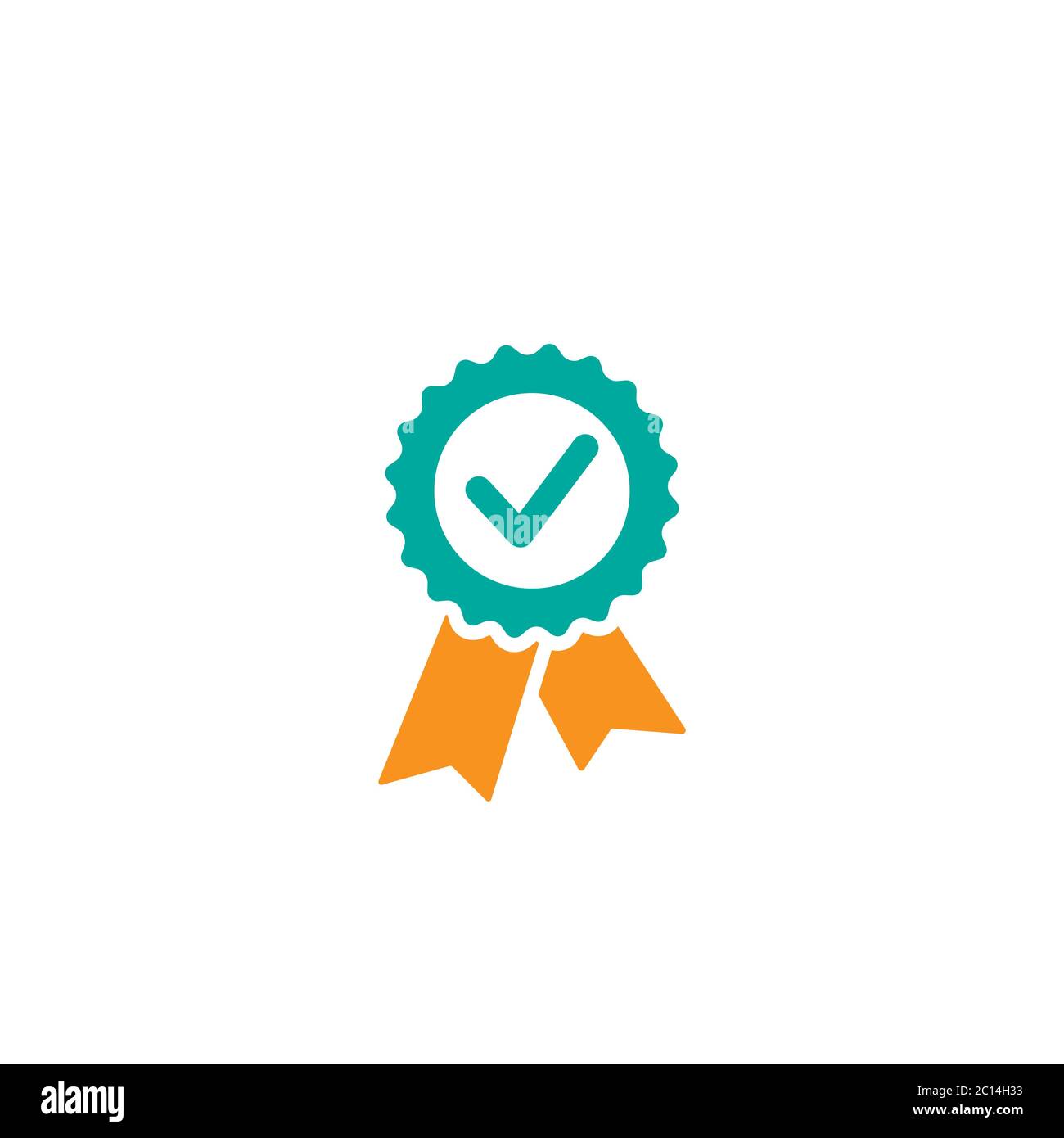 Valid Seal icon. Blue circle with ribbon and gold tick. Flat OK sticker ...