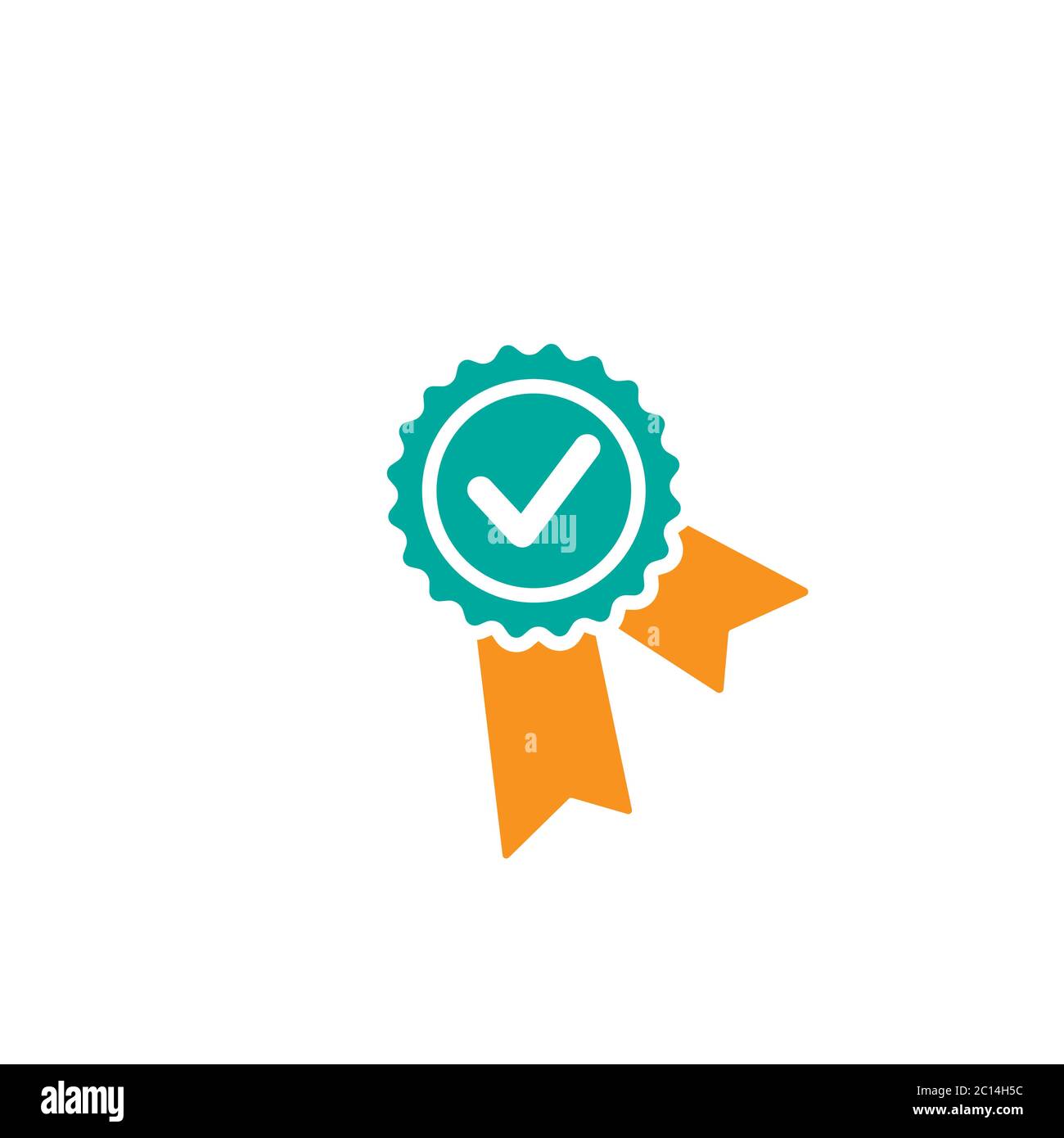 Valid Seal icon. Blue circle with ribbon and gold tick. Flat OK sticker ...