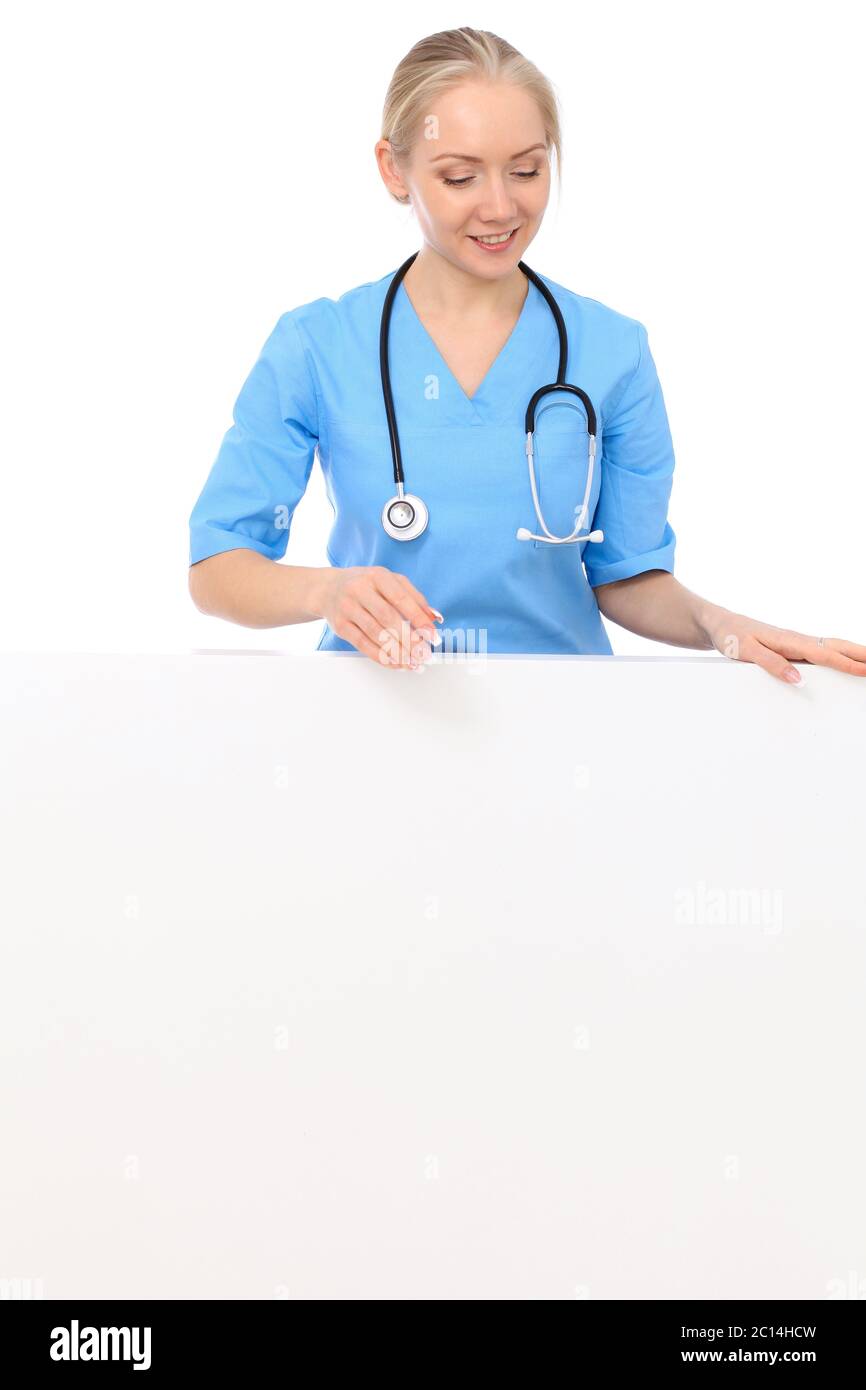 Doctor woman or nurse isolated over white background. Cheerful smiling ...