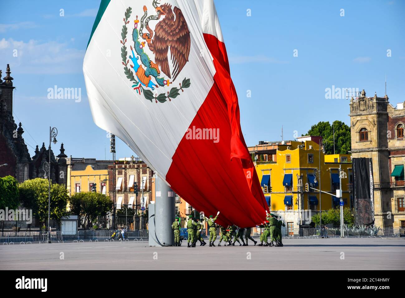 Mexico City, Mexico ; April 26 2020: flag ceremony in the mexico city ...