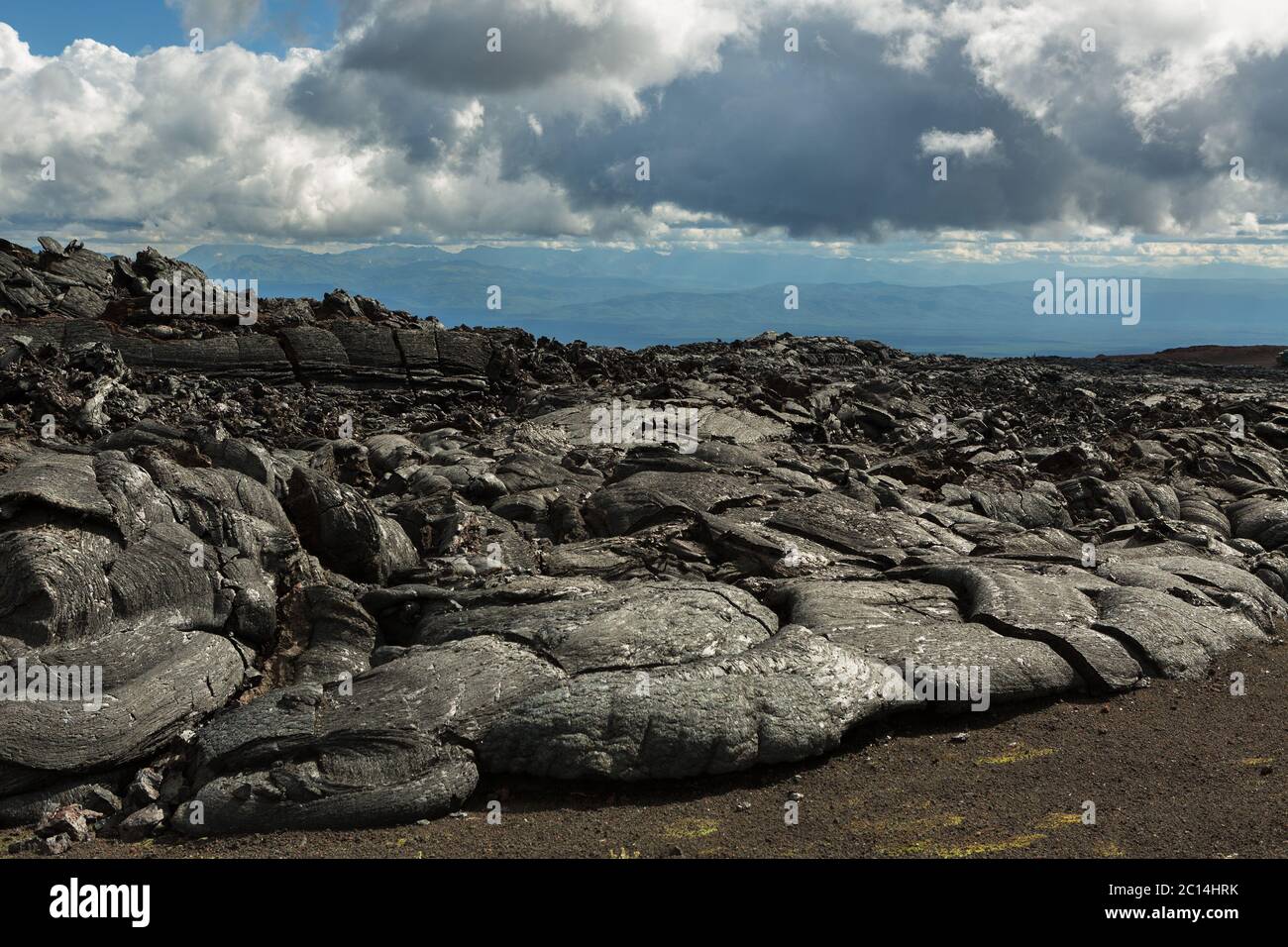 Lava field volcanic eruption active Plosky Tolbachik Volcano ...