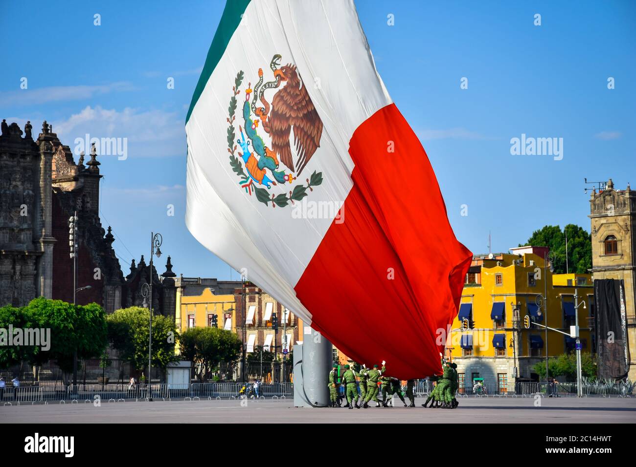 Mexico City, Mexico ; April 26 2020: flag ceremony in the mexico city ...