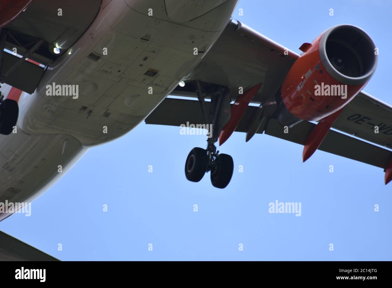 The undercarriage of an easyJet aircraft passenger plane with great ...