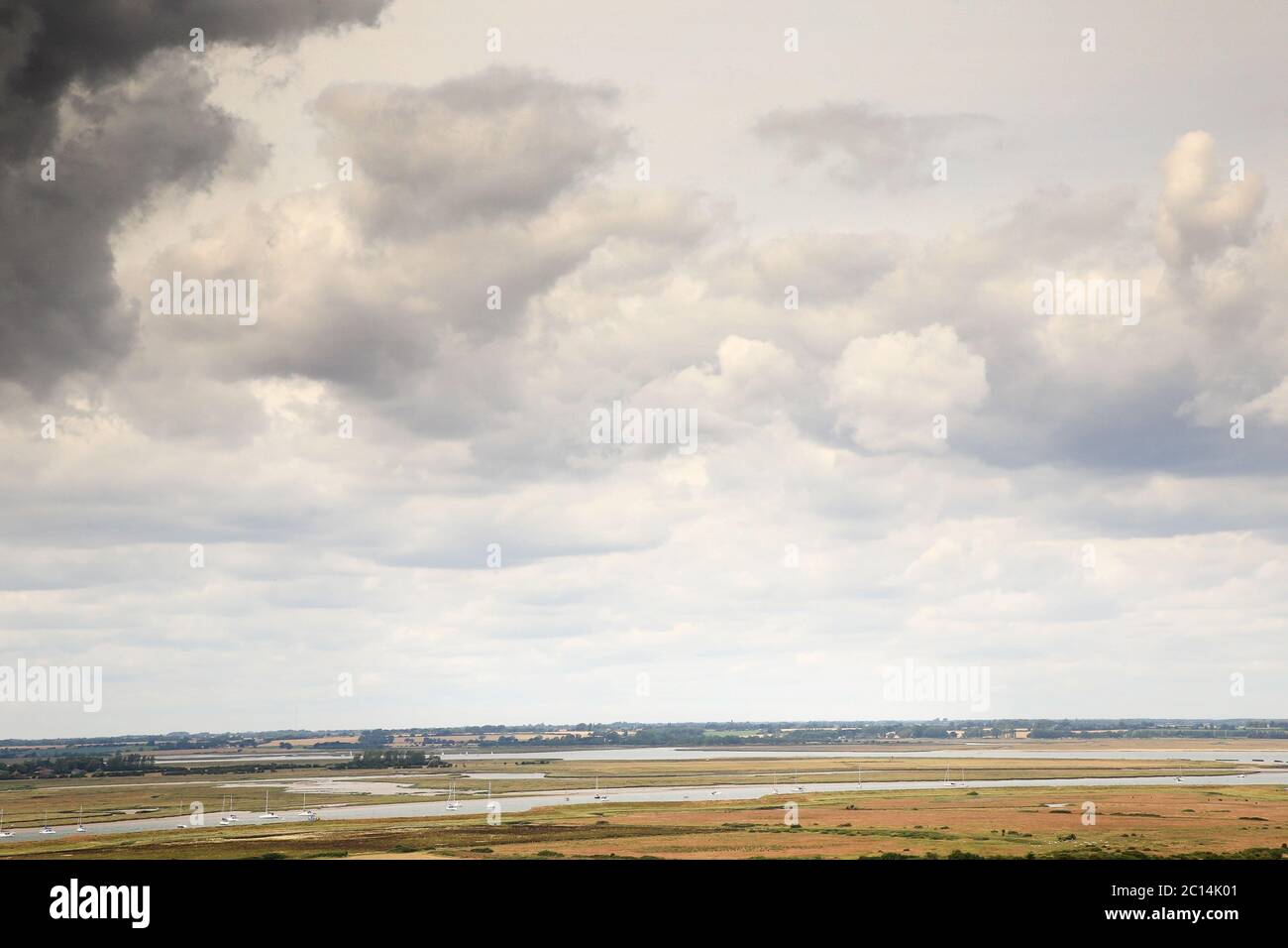 hight view point looking down at the countryside of essex coastline in ...