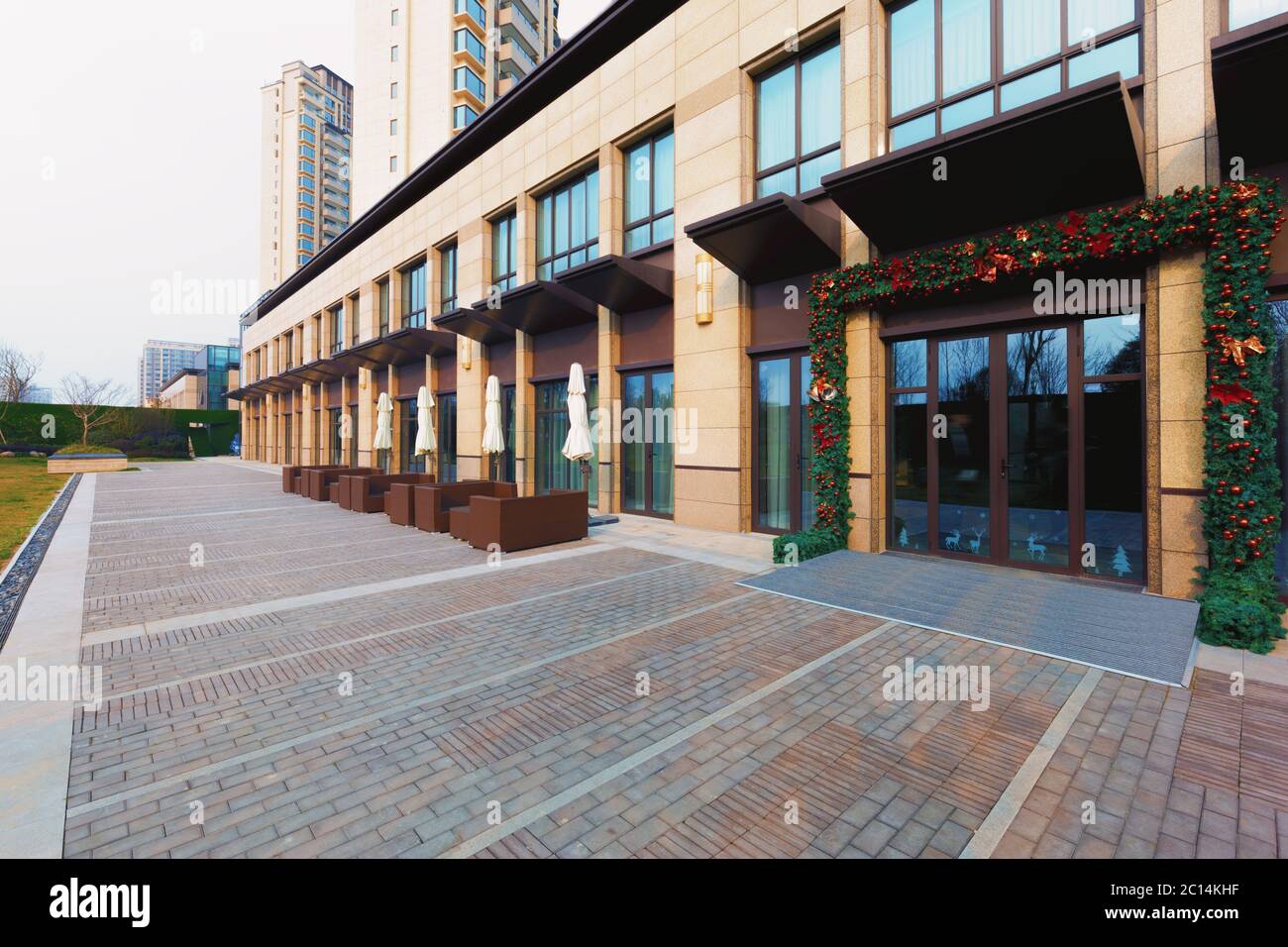 empty footpath and new residential building Stock Photo - Alamy