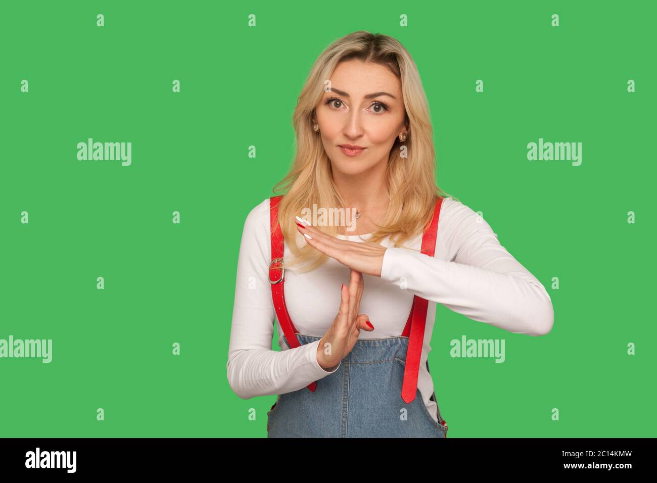 Please, I need break! Portrait of tired upset adult woman in denim ...