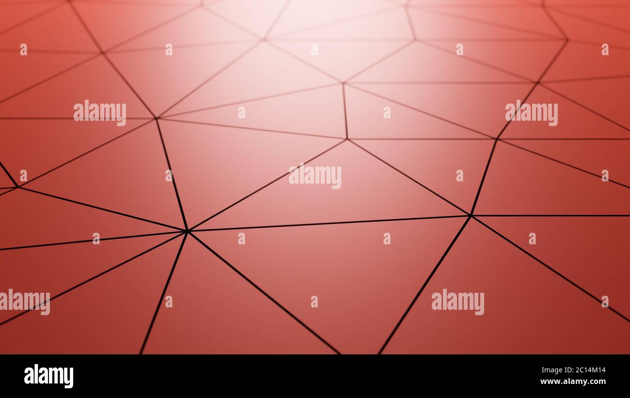 3D rendering of colorful red shiny shattered, ripped and split metallic ...