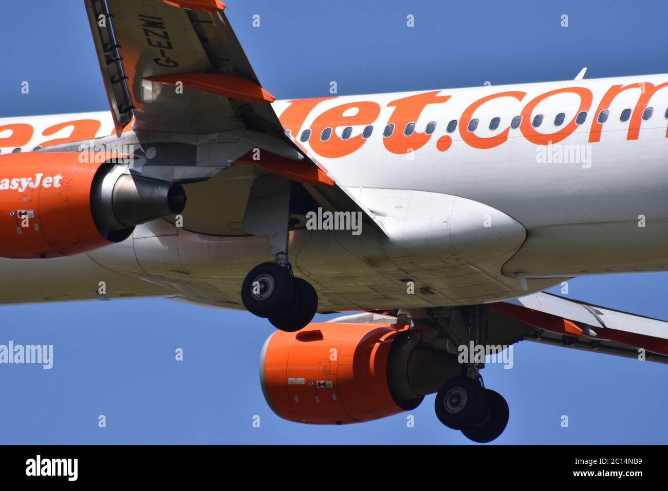 A side view of an easyJet aeroplane in the beautiful blue sky you can ...