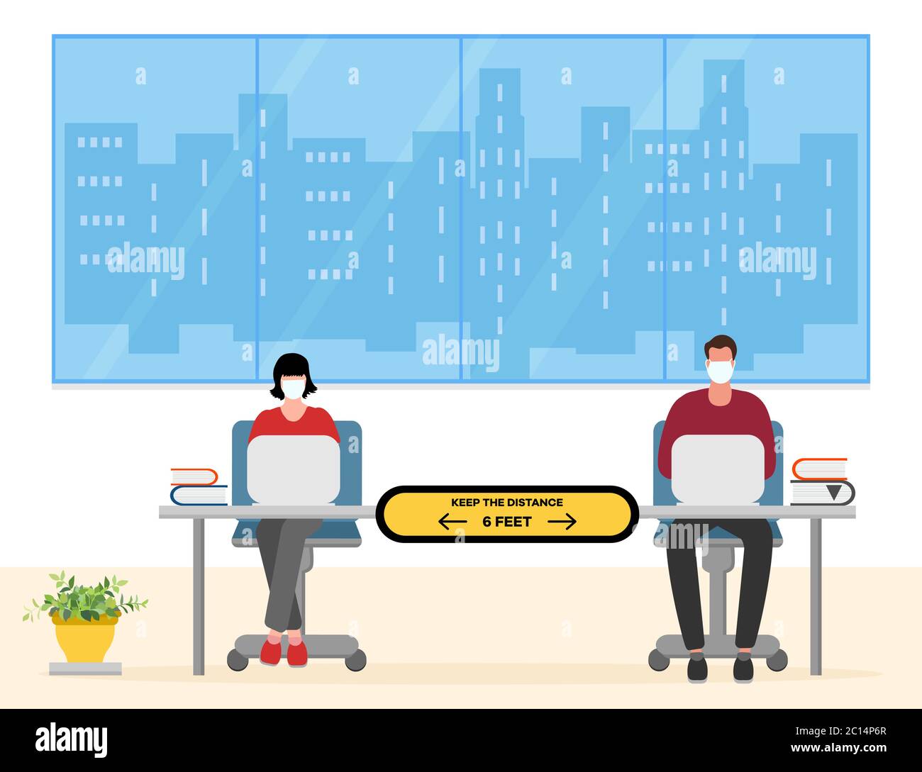 Vector illustration with people working at the office. Social ...