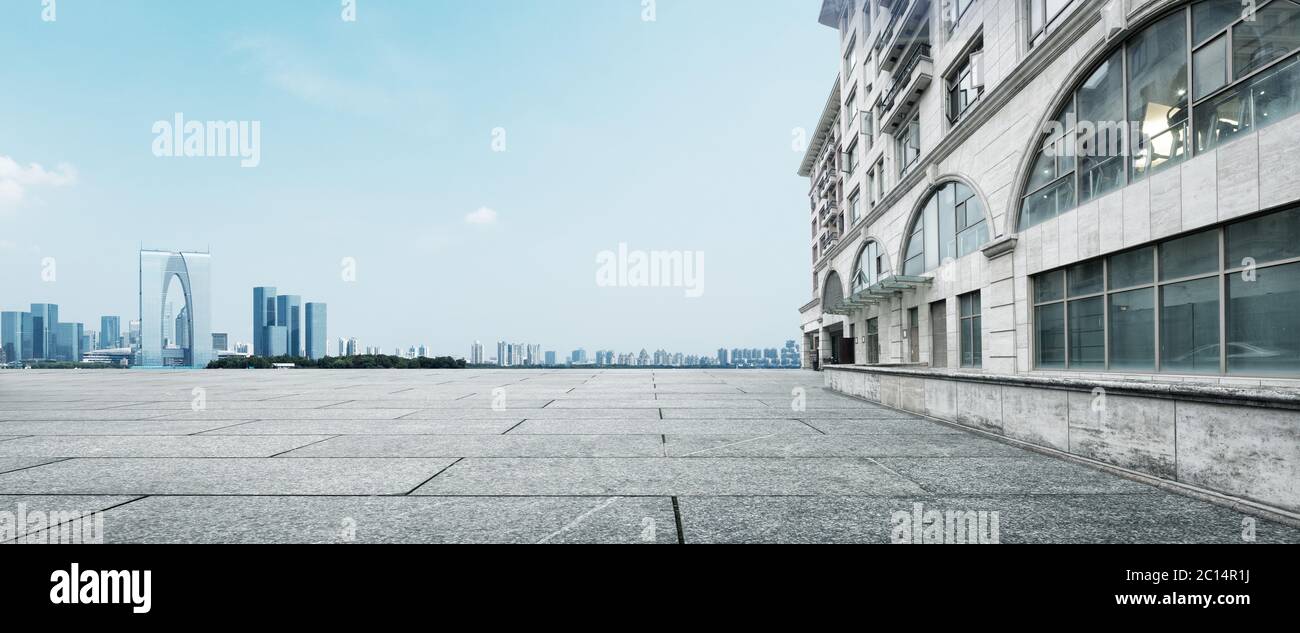 empty brick floor and cityscape of modern city Stock Photo - Alamy